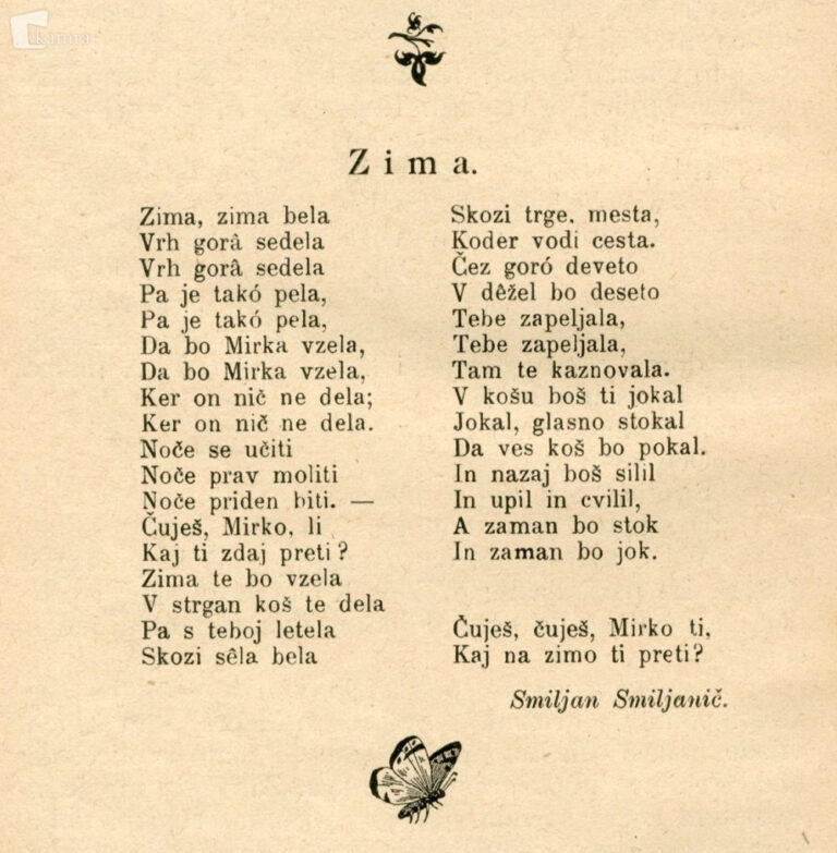 Zima, zima bela - besedilo pesmi Pesem nagajivka - Trideseta
