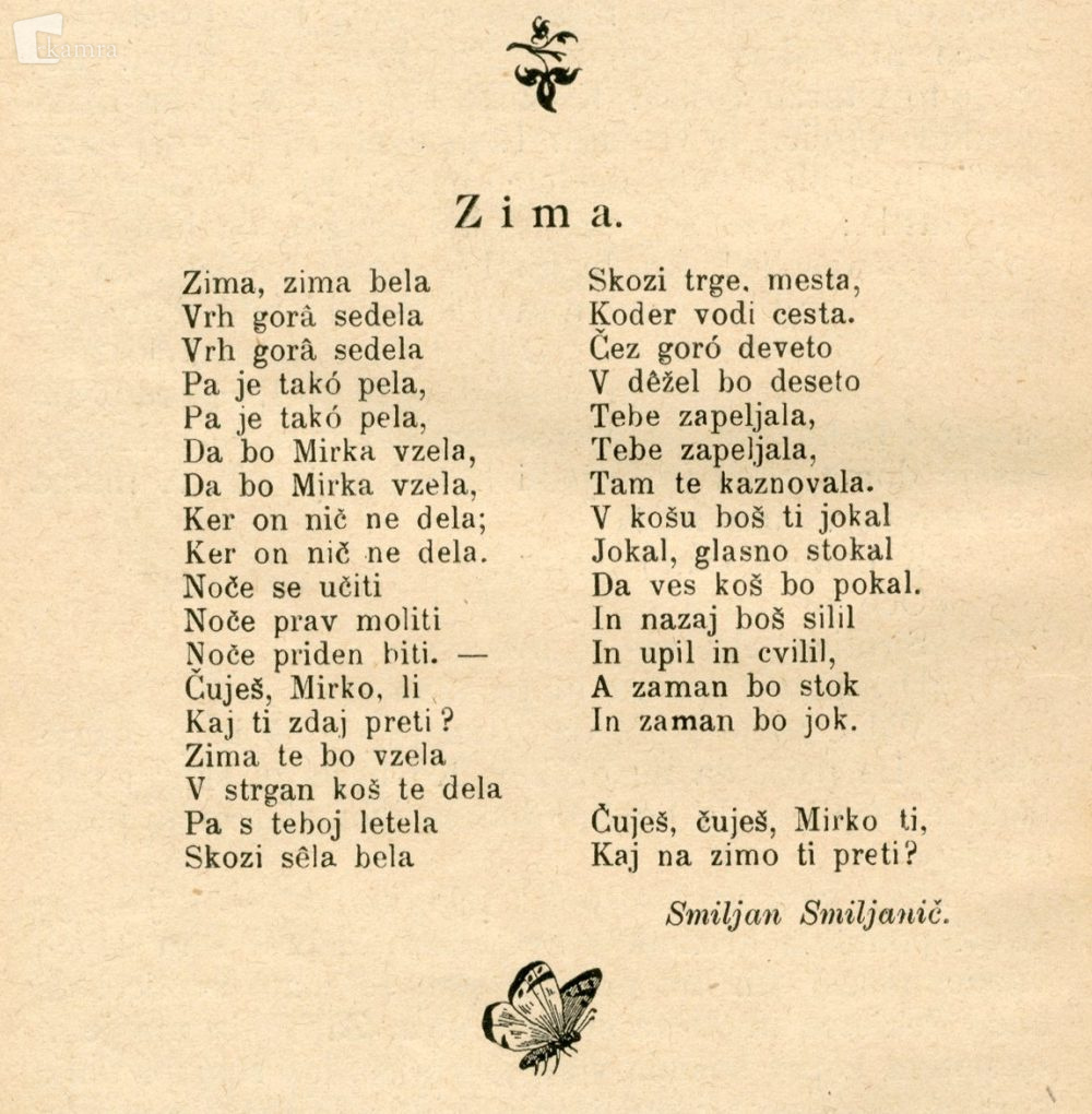 Zima, zima bela - besedilo pesmi Pesem nagajivka - Trideseta